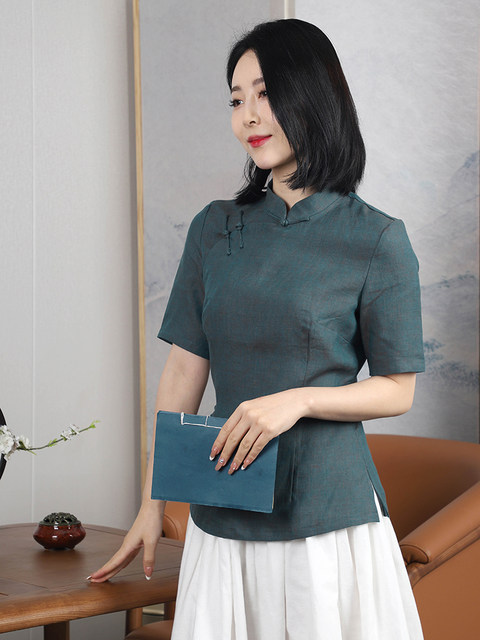 Longmiao cheongsam top summer quadrilateral high -quality linen ...
