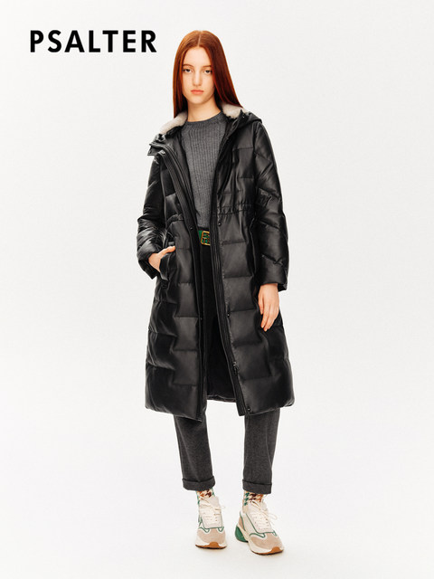 PSALTER Psalm Leather Down Mink Fur Collar Hooded Drawstring Gooseberry ...