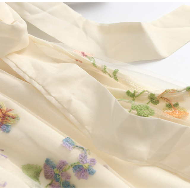 Embroidered mesh skirt with bow tie, halter neck, sleeveless vest skirt ...