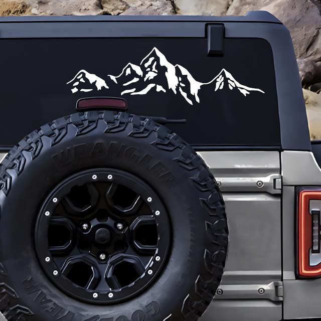Mountain peak snow mountain off-road outdoor SUV car rear windshield ...