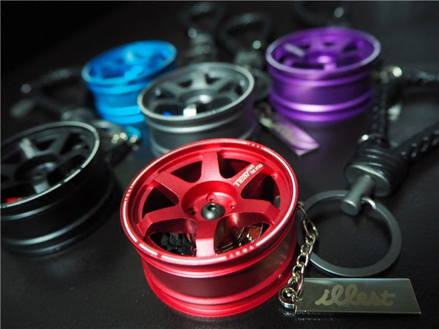Trendy rim modified car metal TE37 hub keychain key chain car leather ...