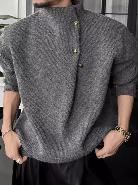 Red heavy 880g metal button sweater men's winter loose casual retro ...