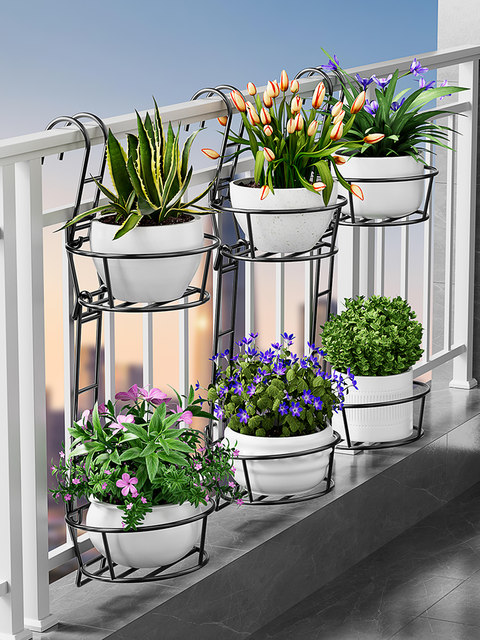 Flower rack storage rack balcony 2024 new railing guardrail hanging ...