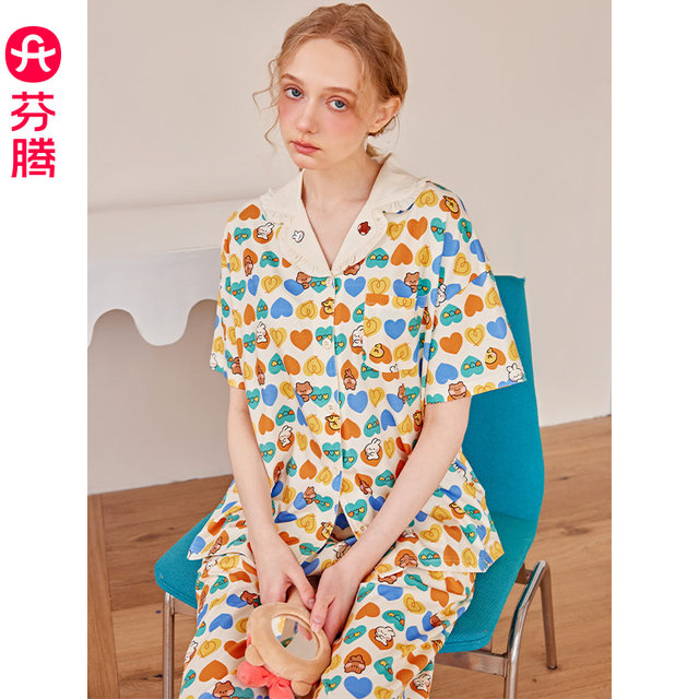 Fenton Women's Pajamas Summer Pure Cotton Short Sleeve Thin Cool Set ...