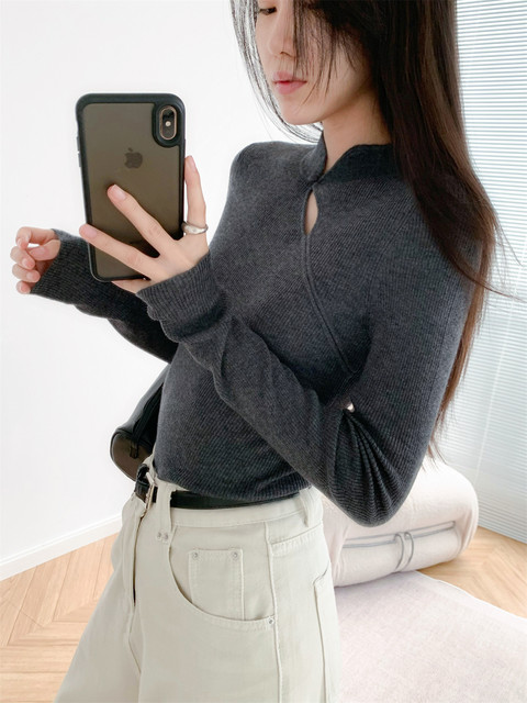 Fine wool, simple Chinese style, new Chinese knitted sweater, bottoming ...