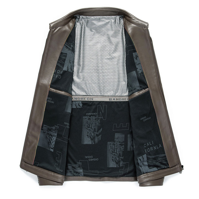 Haining Leather Men's Genuine Leather Jacket Short Lapel Solid Color ...