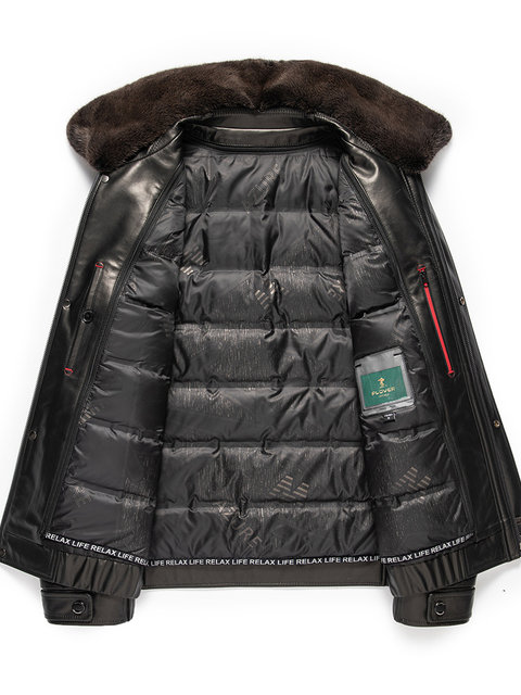 Leather jacket men's genuine leather mink fur collar thickened down ...