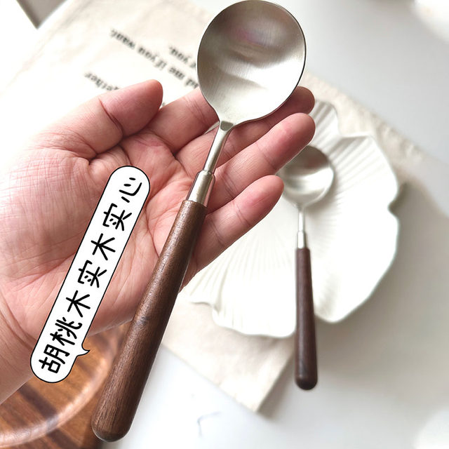 304 stainless steel round spoons, walnut wooden handle spoon, a spoon ...