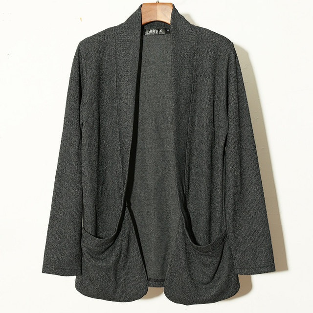 Spring slim-fit thin sweater jacket men's non-mainstream buttonless ...