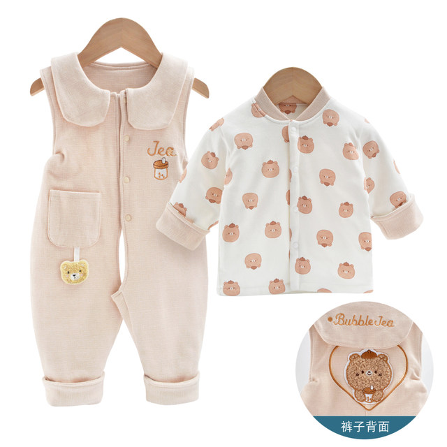 Newborn thin quilted overalls set baby jumpsuit crotchless two-piece ...