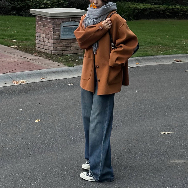 High-end Maillard style wear, caramel color short woolen coat, women's ...