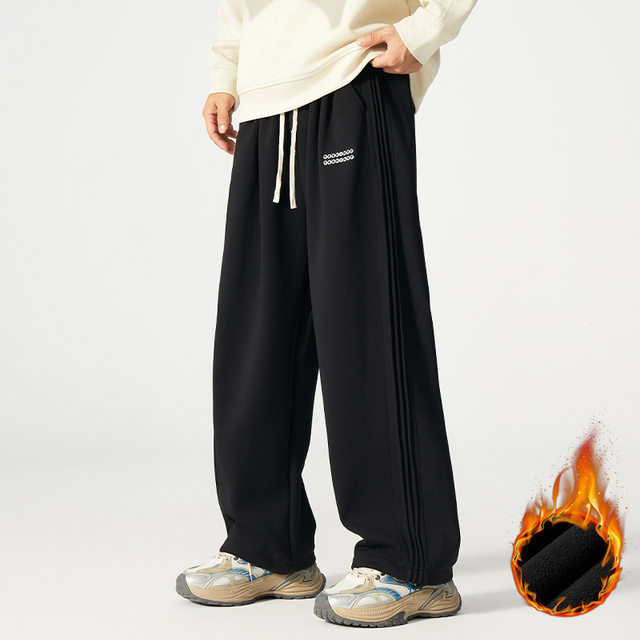 300 large size plus velvet pants men's straight drawstring casual pants ...