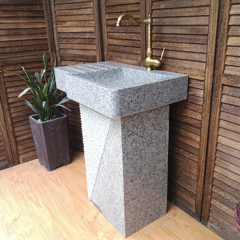 Stone Column Wash Basin for Outdoor and Courtyard Use