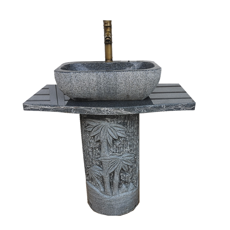 Integrated Floor-standing Stone Wash Basin for Balcony and Outdoor Use