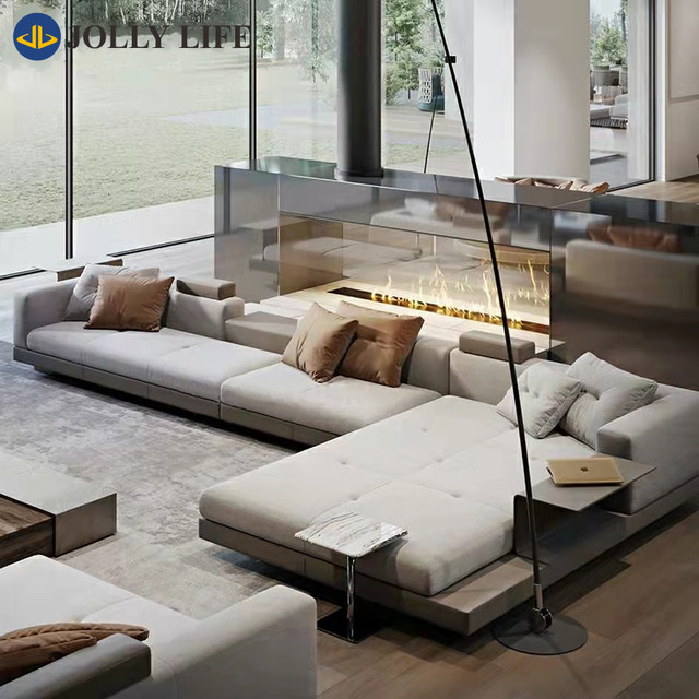 Italian light luxury large apartment living room corner high-end cotton linen combination sofa ...