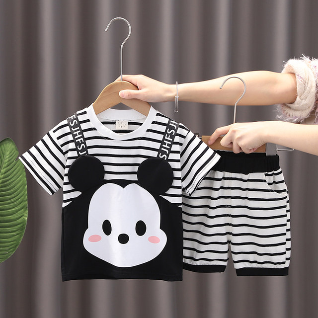 Boys summer suit 2025 new style children's style baby striped short ...