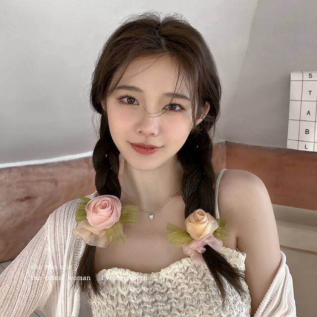 Mori rose flowers hair rope girl tie the ponytail head head rope back ...