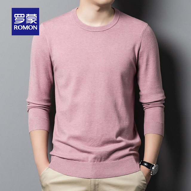 Romon men's casual round neck sweater 2024 autumn versatile warm solid ...