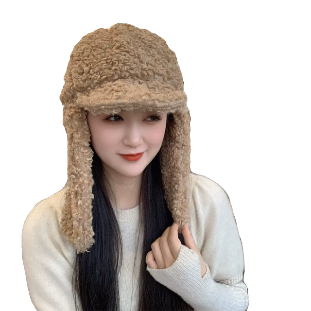 Lamb fur Lei Feng hat for women in winter plus velvet to keep warm and ...
