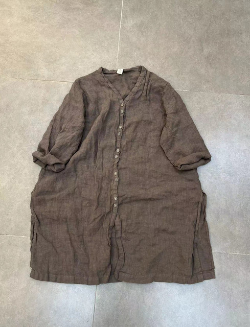 85251 large factory pure linen mid-length shirt for women, large size ...