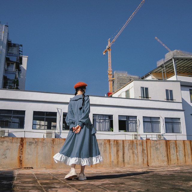 Pinkwink Little Starry Night original spring French retro ruffled blue ...