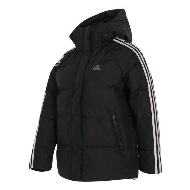 Adidas down jacket Women's classic striped casual hooded jacket warming ...