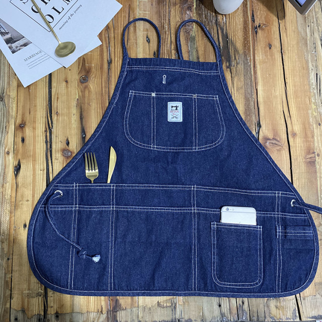 Japanese short restaurant fashion denim smock apron barista nail shop ...