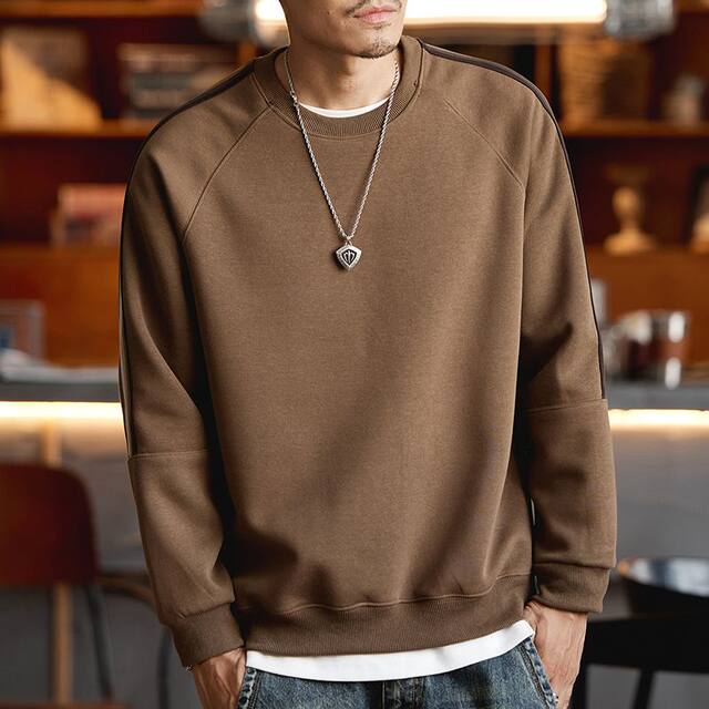 American retro round neck sweater men's spring and autumn heavy sports ...