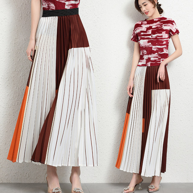 Sweet princess style puffy skirt Miyake contrasting color pleated skirt ...