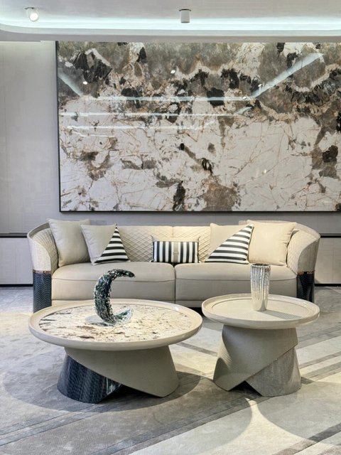 Italian light luxury genuine leather sofa villa living room top layer ...