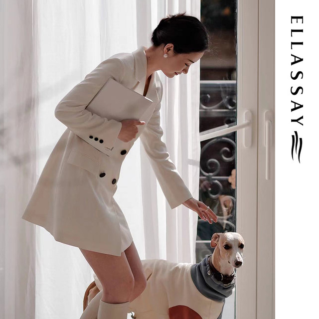 ELLASSAY autumn new gray wool commuter suit dress for women