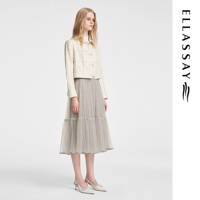 ELLASSAY 24 spring and summer new style sheepskin plaid pleated white ...