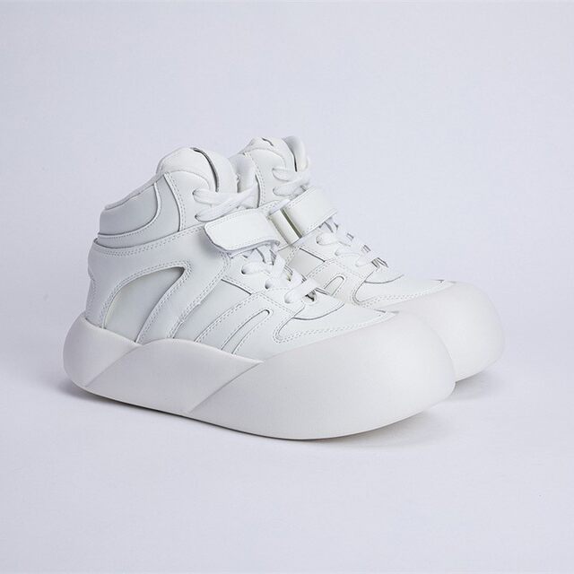 Sgirltwtw loose cake thick bottom leather high -top small white shoe ...