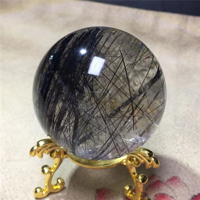 Natural black hair crystal black tourmaline ball raw stone polished ...