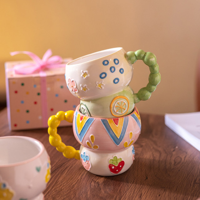 Artistic birthday gift cup for girls, cute household ceramic water cup ...