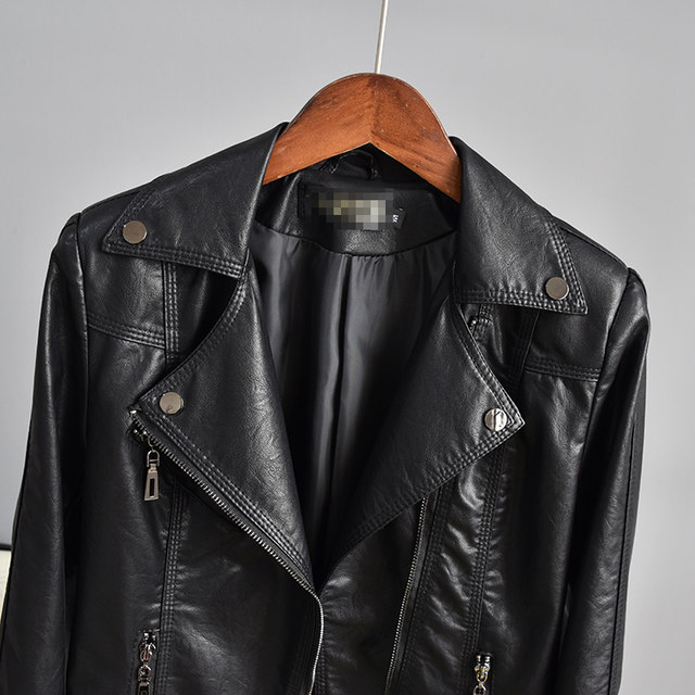 2024 Autumn New Rivet Suit Collar Slim Short Leather Jacket Women's ...