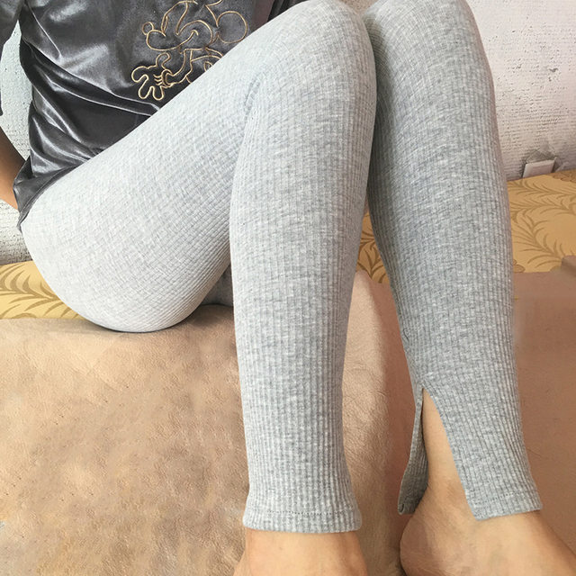 Korean threaded cotton cotton and mouth split nine -point leggings high ...