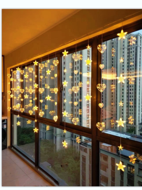 LED star lights, flashing lights, string lights, baby's breath, curtain ...