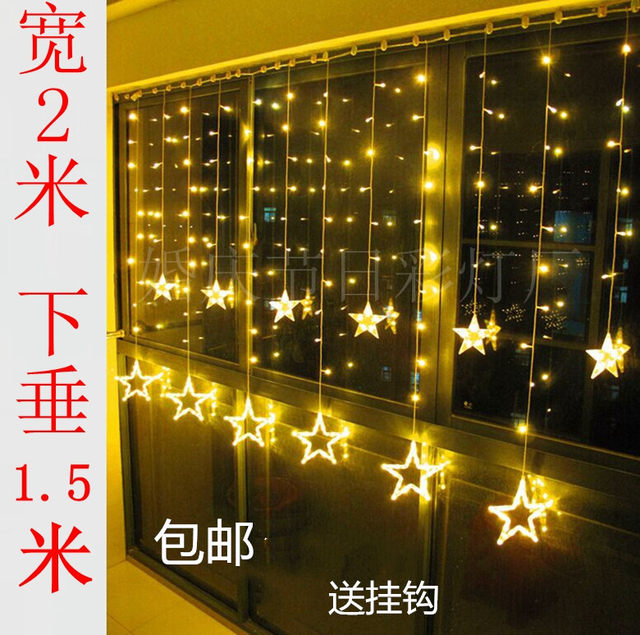 Small colorful lights flashing string lights decorate romantic bedroom ...