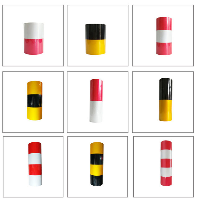 Red and white anti -light film black and yellow pillars warning pile ...