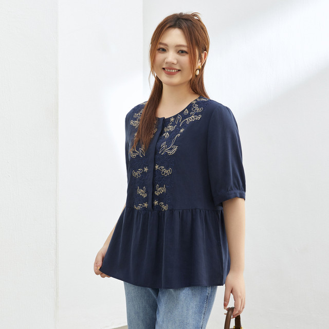 Xianli Show large size women's breathable exquisite embroidery top ...