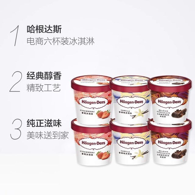 Haagen-Dazs Ice Cream Vanilla Strawberry Chocolate 81g*6 Cup Gift Box ...