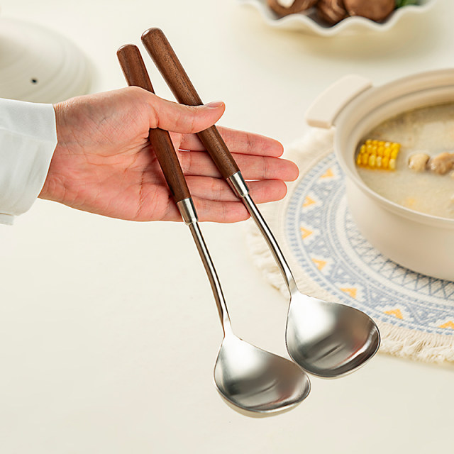 onlyCook Stainless Steel Step Spoon Home Wooden Longpower Small Sketch ...
