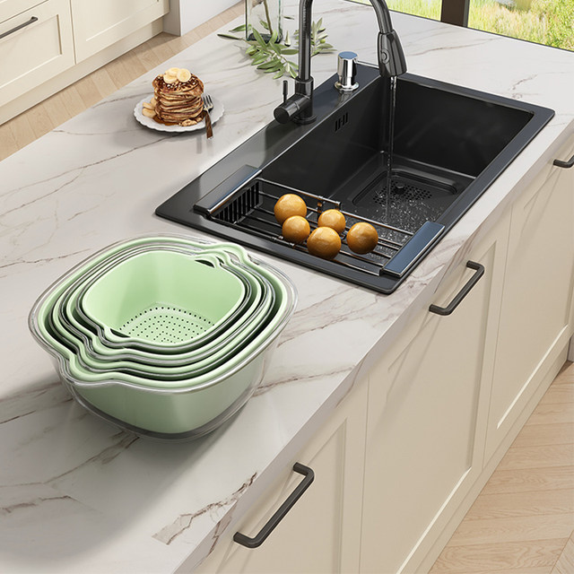 Youqin double-layer drain basket vegetable basin household kitchen ...