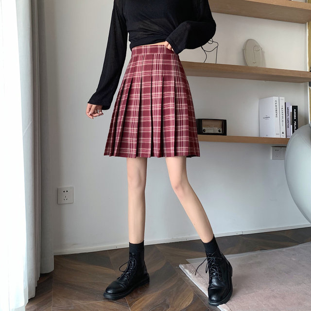 Jiuhong plaid skirt in the skirt of women's autumn and winter large size fat mm hip -hip A -line ...