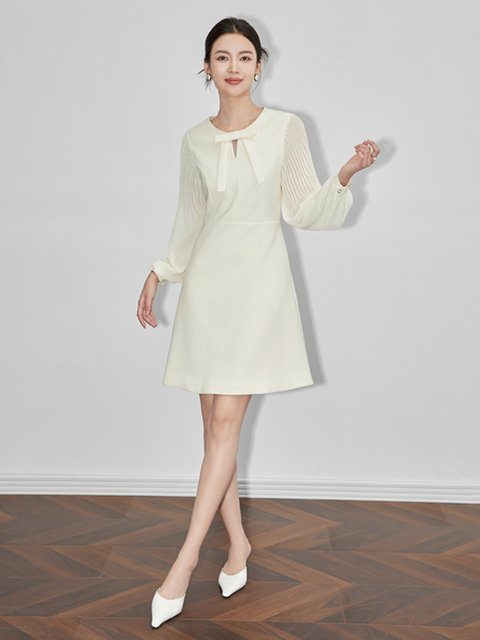 RMO/JUL elegant temperament round neck bow stitching pleated chiffon ...