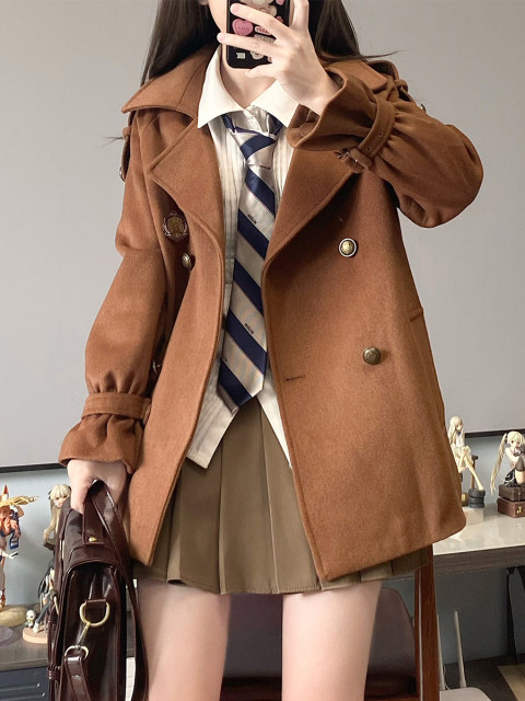 Uniforms after school/double -breasted wool coat/Marad thick woolen ...
