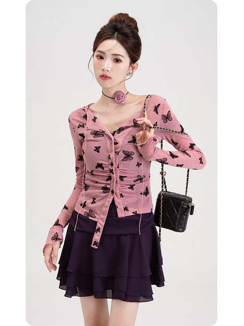 Pure desire, spicy retro, thin sweater, autumn women's 2024 new fold ...