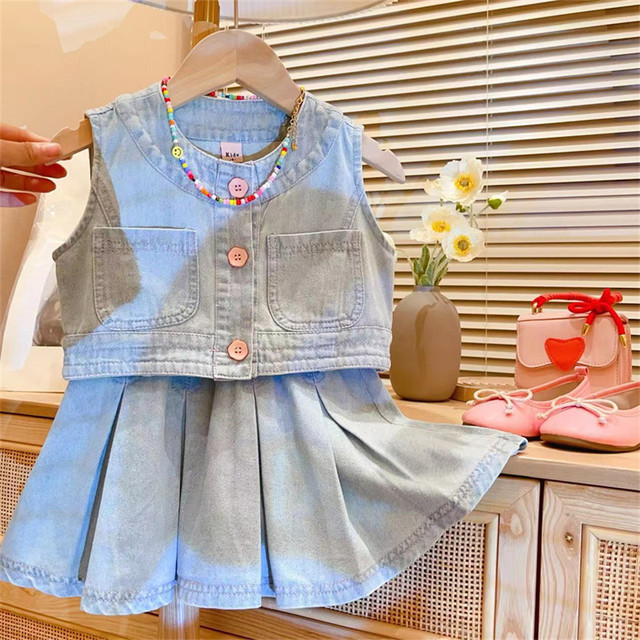 Korean style girls suit 2025 summer new style children's baby denim ...