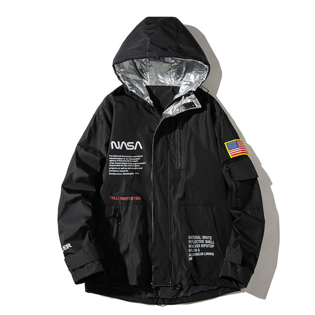 Middle -length hooded NASA tide men and women couples outside the ...